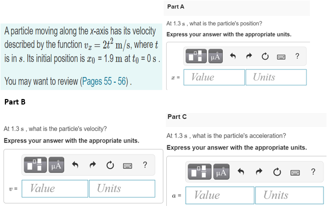 Solved Part A At 1.3 s , what is the particle's position? A | Chegg.com