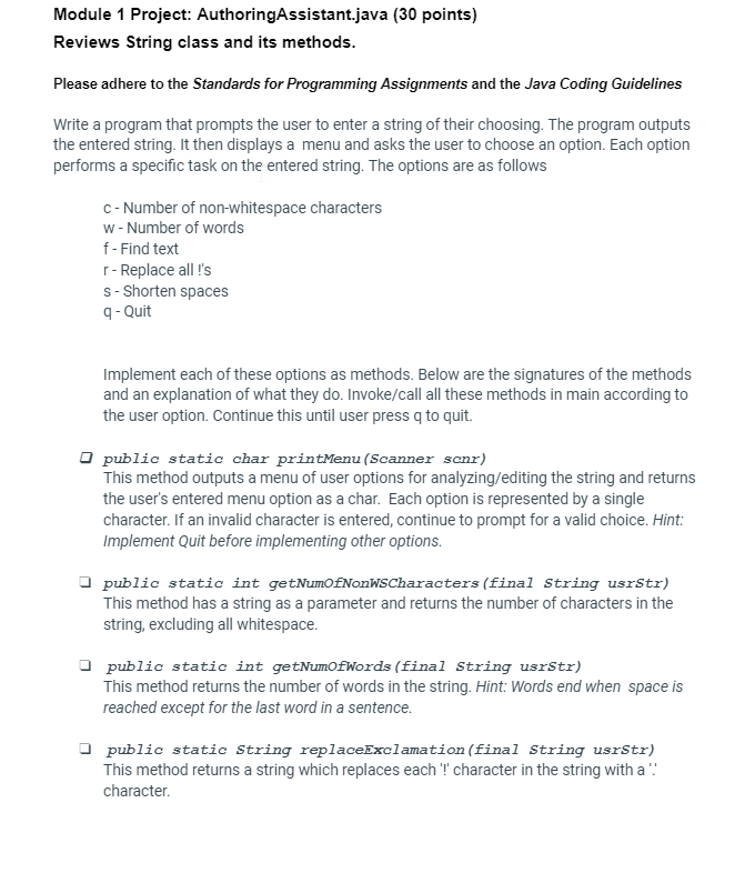 Solved Module 1 Project: AuthoringAssistant.java (30 points) | Chegg.com