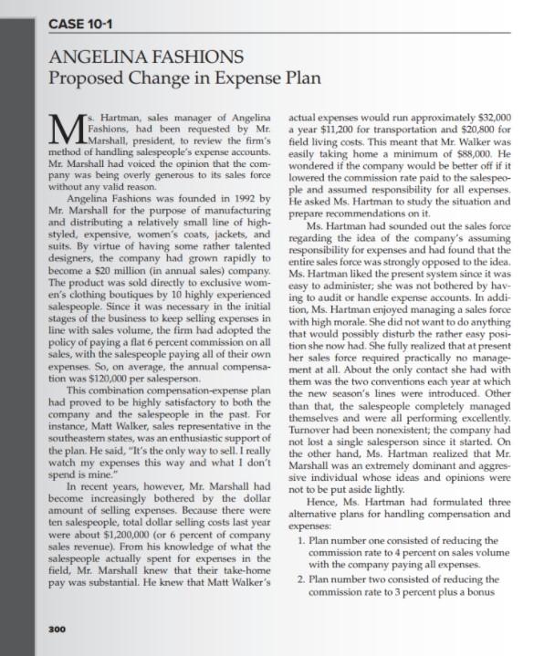 Solved CASE 10-1 ANGELINA FASHIONS Proposed Change in | Chegg.com