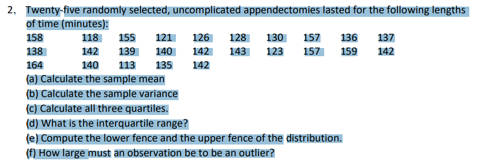Solved Twenty-five randomly selected, uncomplicated | Chegg.com