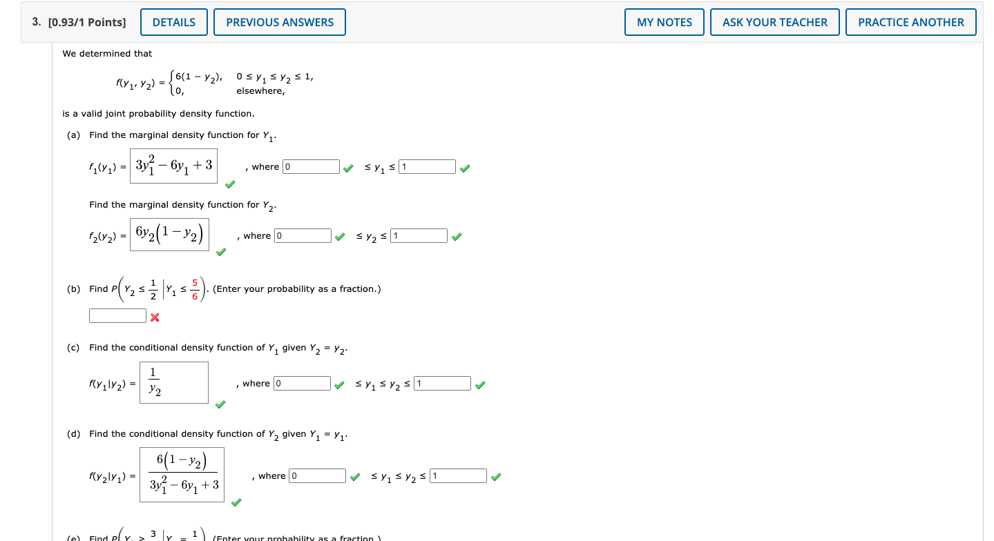 Solved We determined that f(y1,y2)={6(1−y2),0,0≤y1≤y2≤1 | Chegg.com