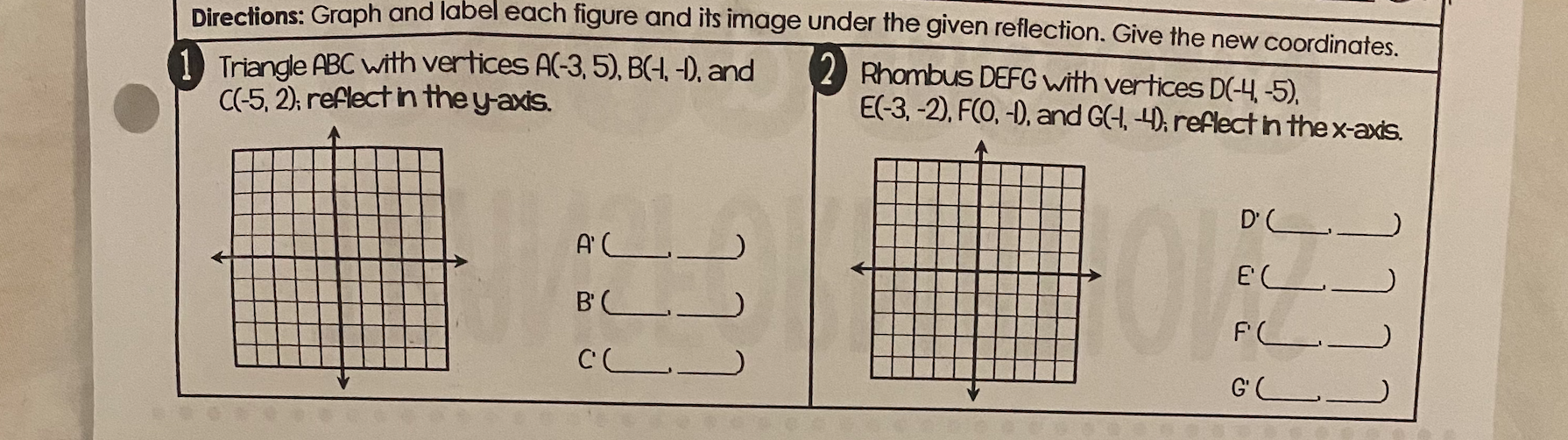 Solved Directions: Graph and label each figure and its image | Chegg.com