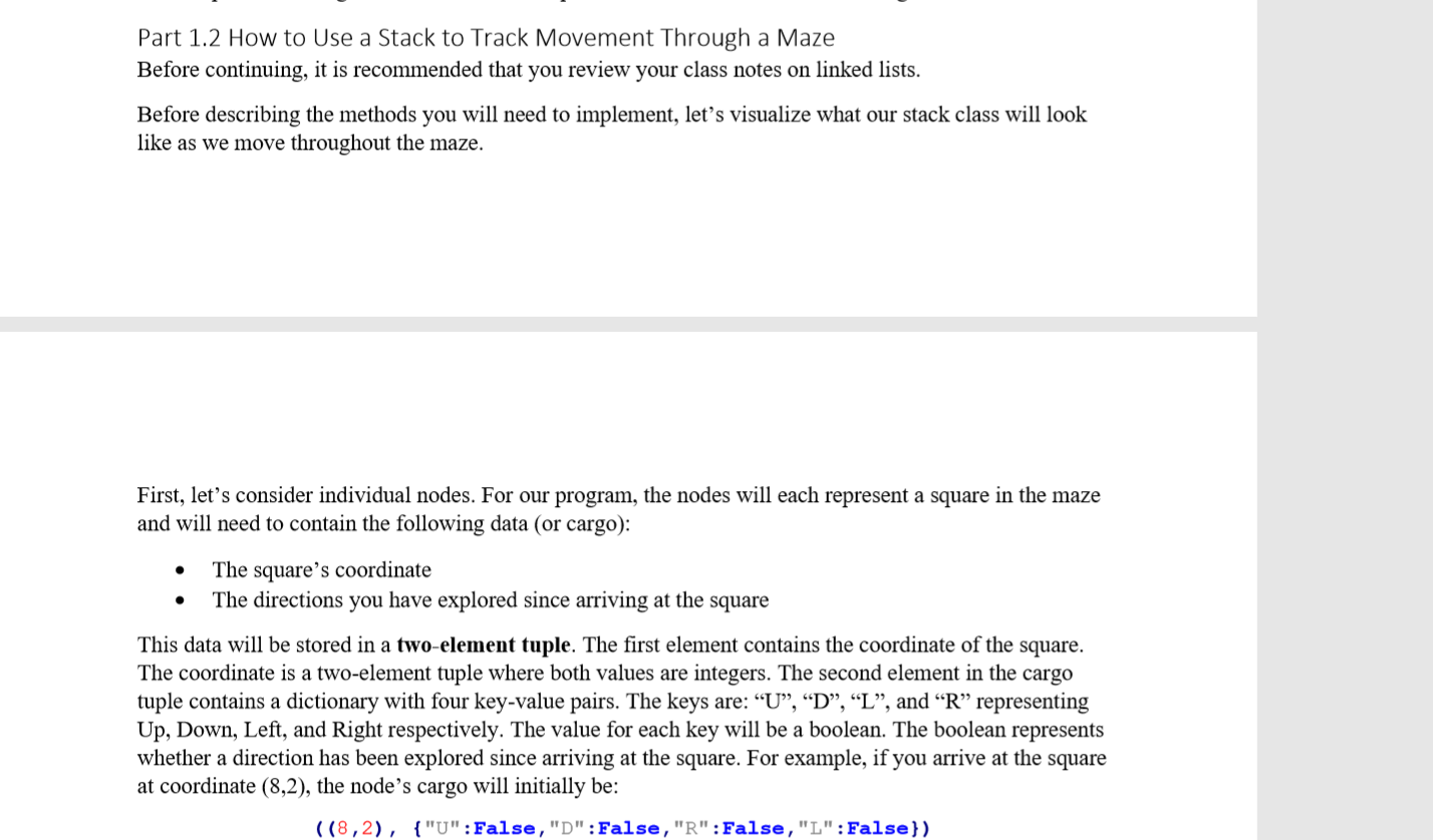 Python Maze solution using Linked List as Stack | Chegg.com