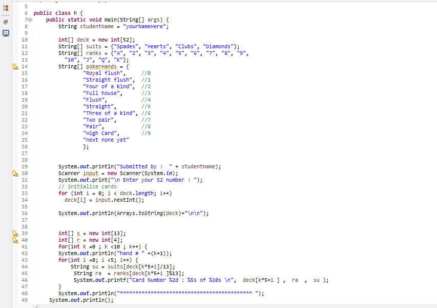 Solved I was able to make 10 set of 52 cards each sets | Chegg.com