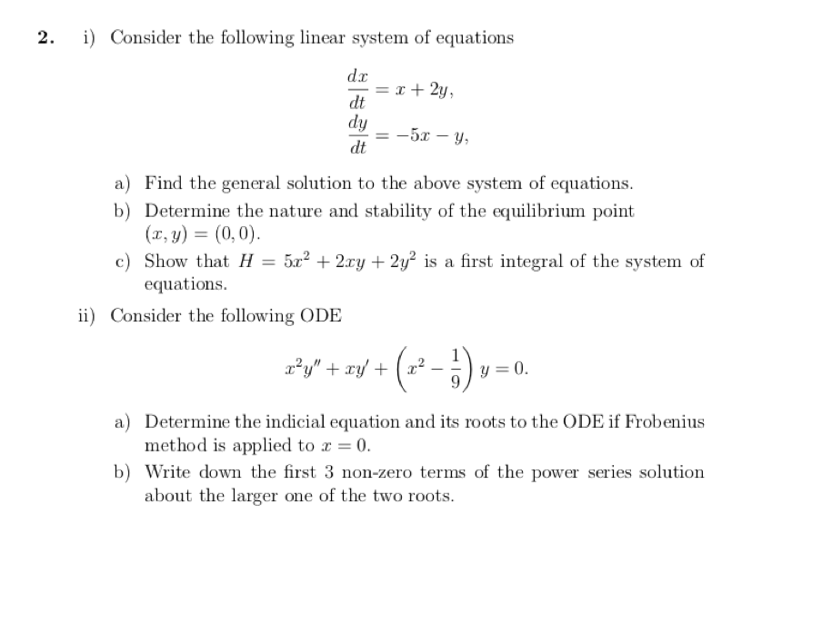 Solved i) Consider the following linear system of equations | Chegg.com