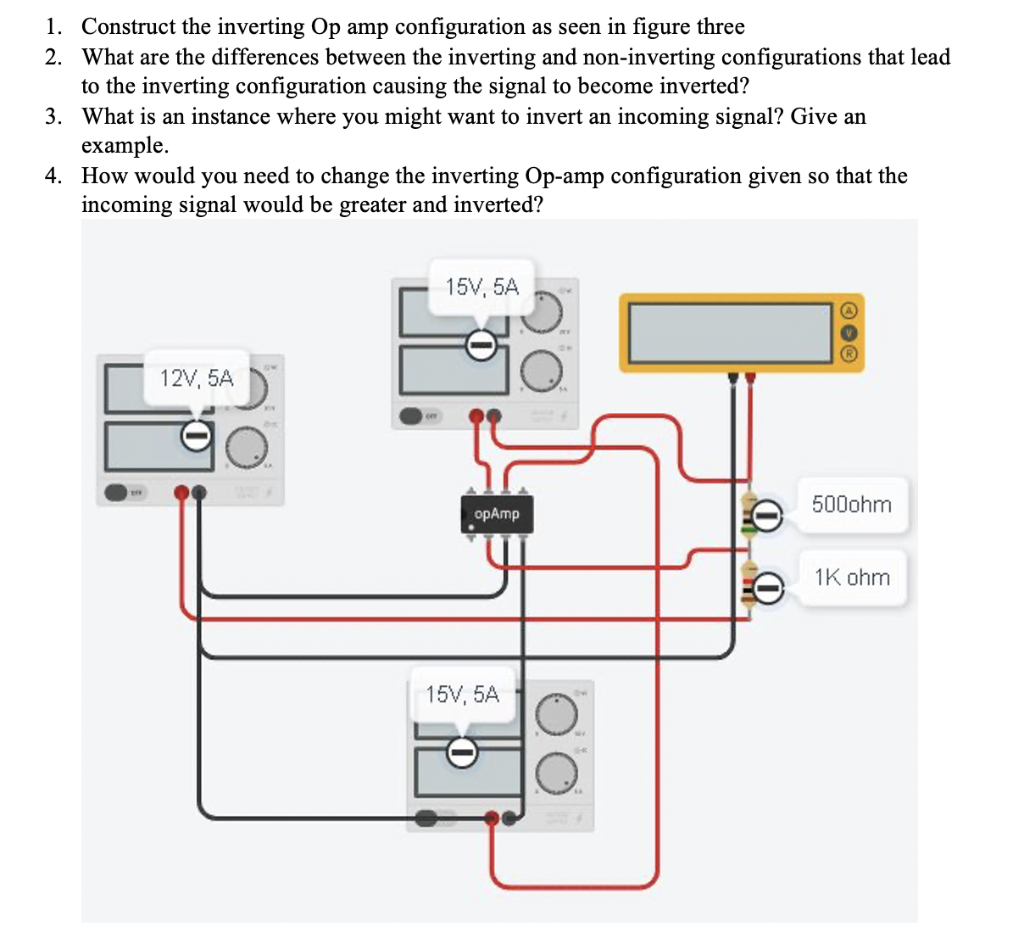 Solved 1. Construct the inverting Op amp configuration as | Chegg.com