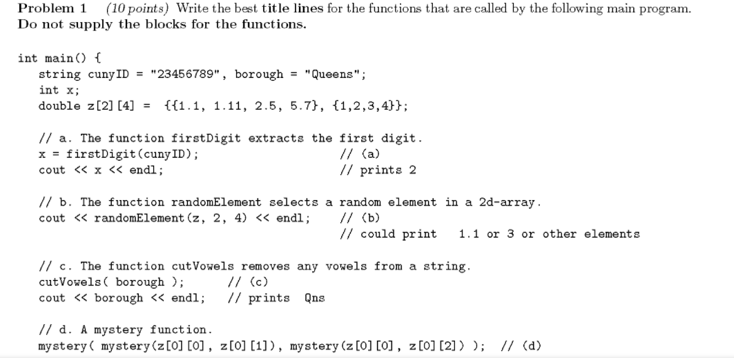 Solved Problem 1 (10 points) Write the best title lines for | Chegg.com