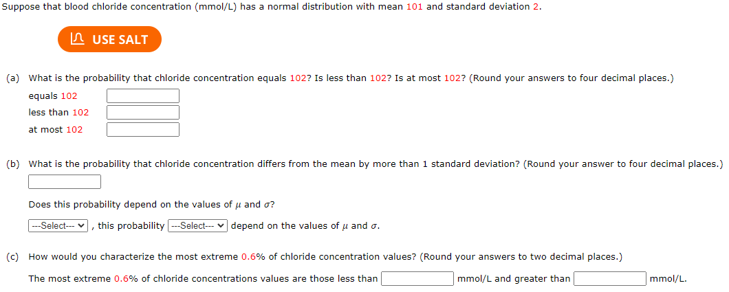Solved Suppose that blood chloride concentration ( mmol/L ) | Chegg.com