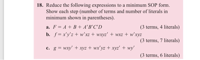 Solved 18 Reduce The Following Expressions To A Minimum Sop