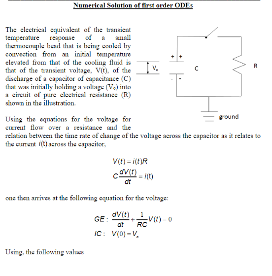 Numerical Solution Of First Order Odes The Electrical
