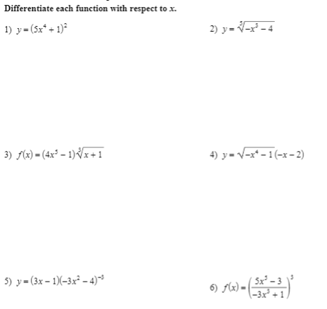 Solved Differentiate each function with respect to x. 1) y = | Chegg.com