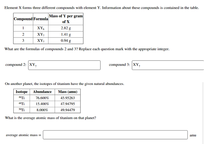 Solved Element X forms three different compounds with | Chegg.com