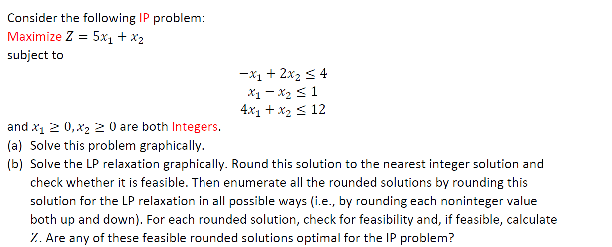 Solved Consider the following IP problem: Maximize Z=5x1+x2 | Chegg.com