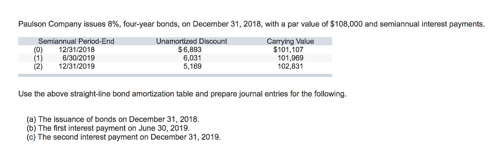 Solved Paulson Company issues 8%, four-year bonds, on | Chegg.com