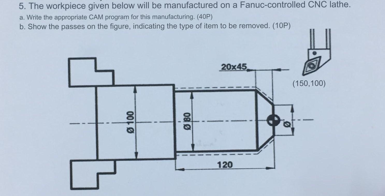 Solved The workpiece given below will be manufactured on a | Chegg.com