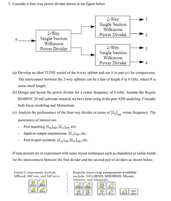 5. Consider a four-way power divider shown in the | Chegg.com