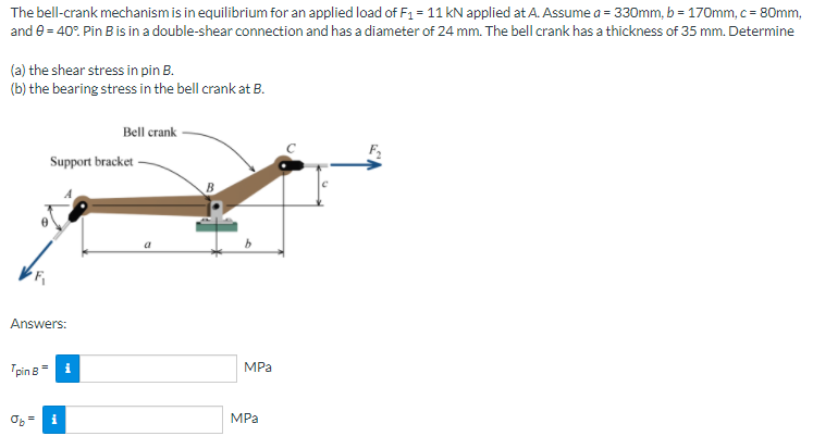 Solved The bell-crank mechanism is in equilibrium for an | Chegg.com