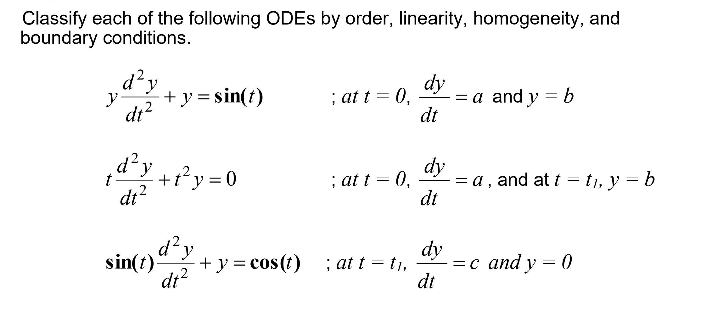 Solved Classify each of the following ODEs by order, | Chegg.com