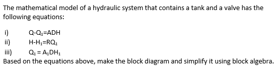 Solved The mathematical model of a hydraulic system that | Chegg.com