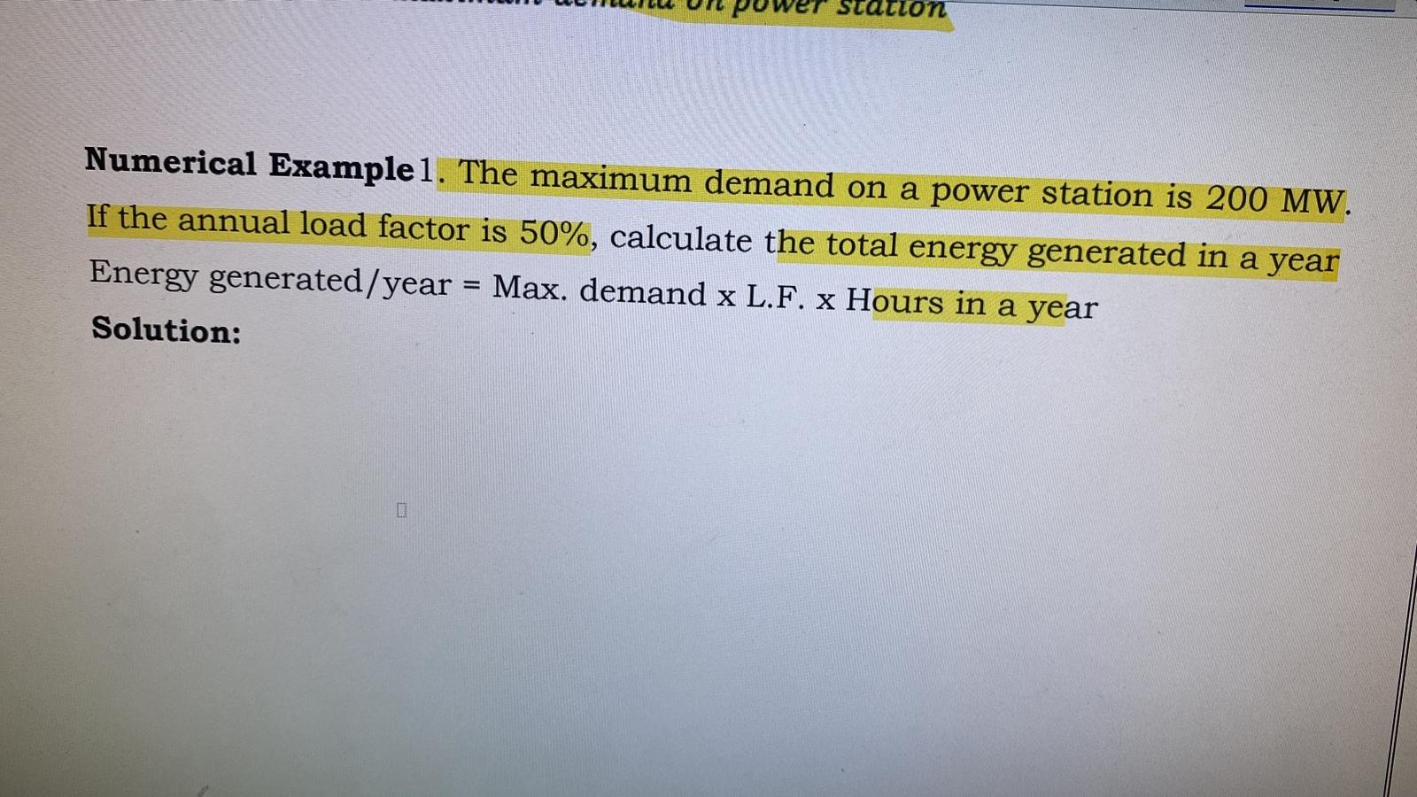 Solved Numerical Example 1. The maximum demand on a power | Chegg.com