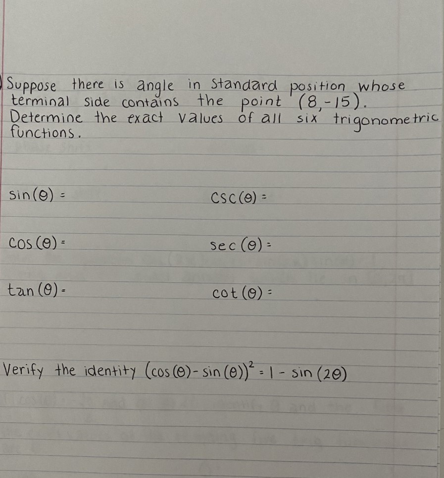 Solved Suppose there is angle in Standard position whose | Chegg.com