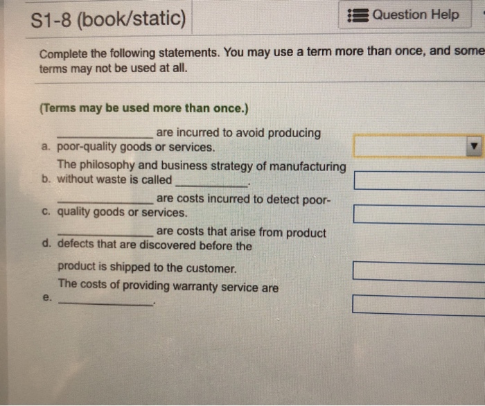 Solved S1-8 (book/static) Question Help Complete the | Chegg.com