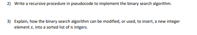 Solved 2) Write a recursive procedure in pseudocode to | Chegg.com