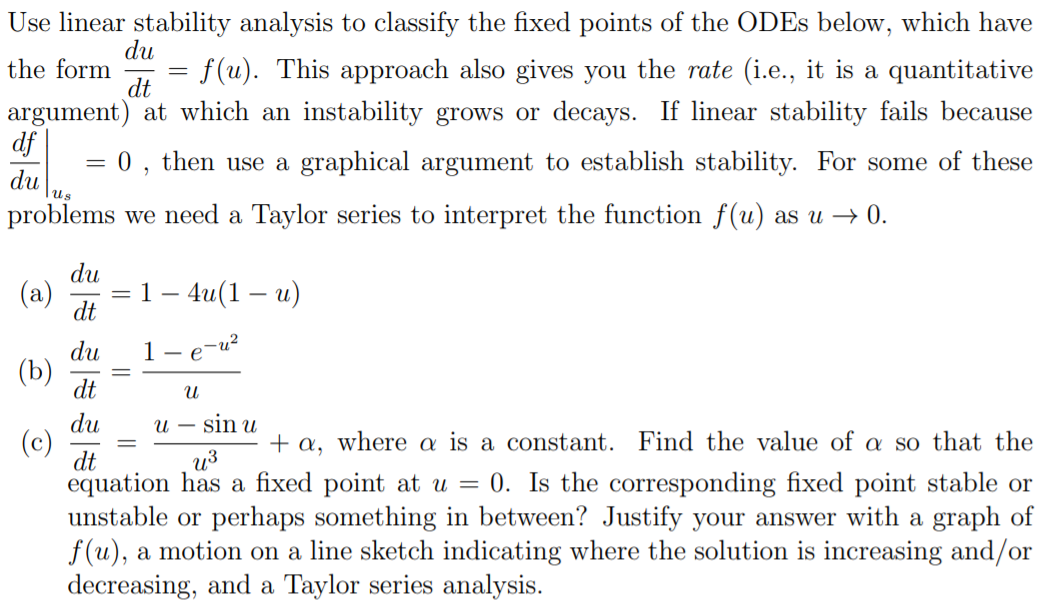 Solved = = lus (a) Use linear stability analysis to classify | Chegg.com