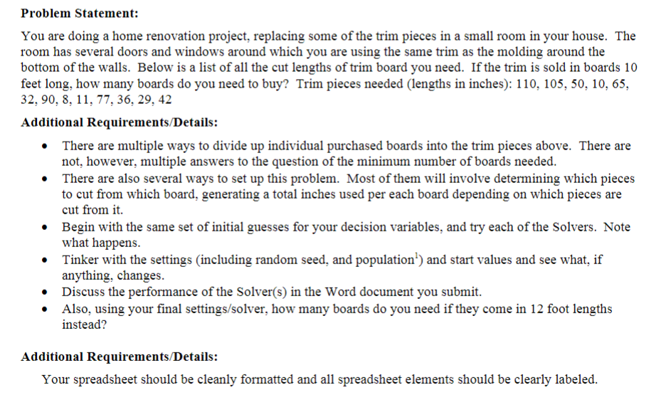 Solved Problem Statement:You are doing a home renovation | Chegg.com