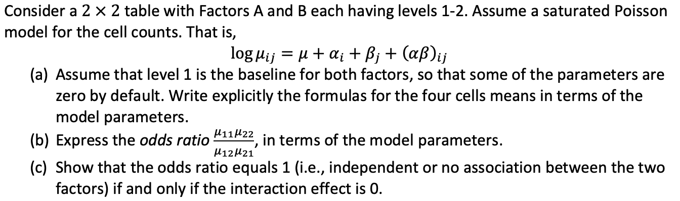 Consider a 2 x 2 table with Factors A and B each | Chegg.com