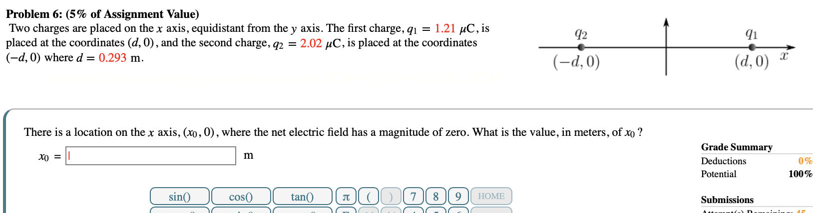 Solved Problem 6: (5% of ﻿Assignment Value)Two charges are | Chegg.com