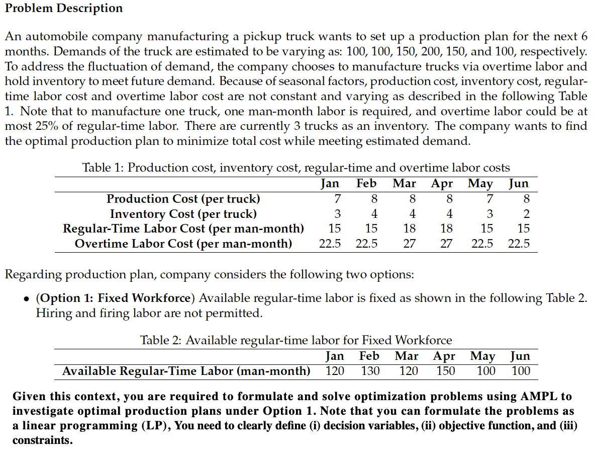 Solved Problem Description An automobile company | Chegg.com