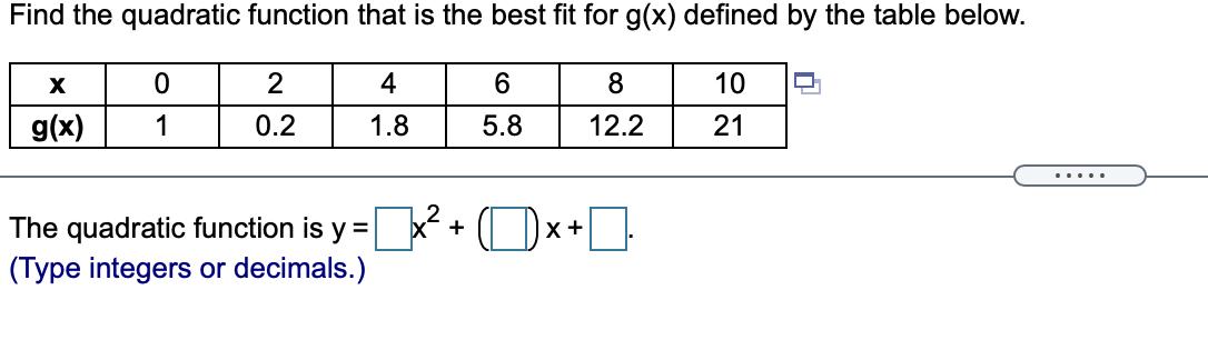 Solved Find the quadratic function that is the best fit for | Chegg.com