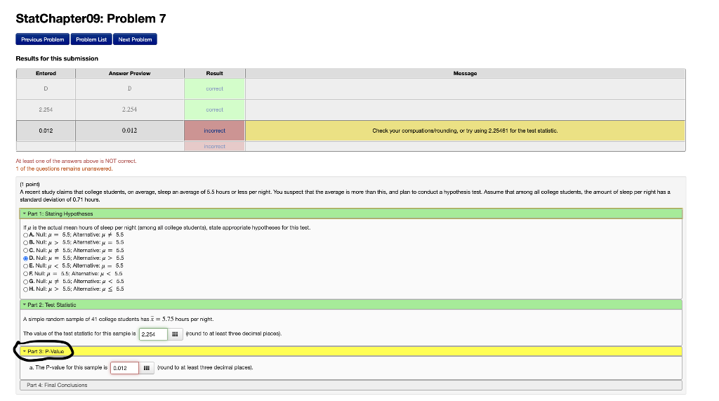 Solved StatChapter09: Problem 7 Previcus Problem Problem | Chegg.com