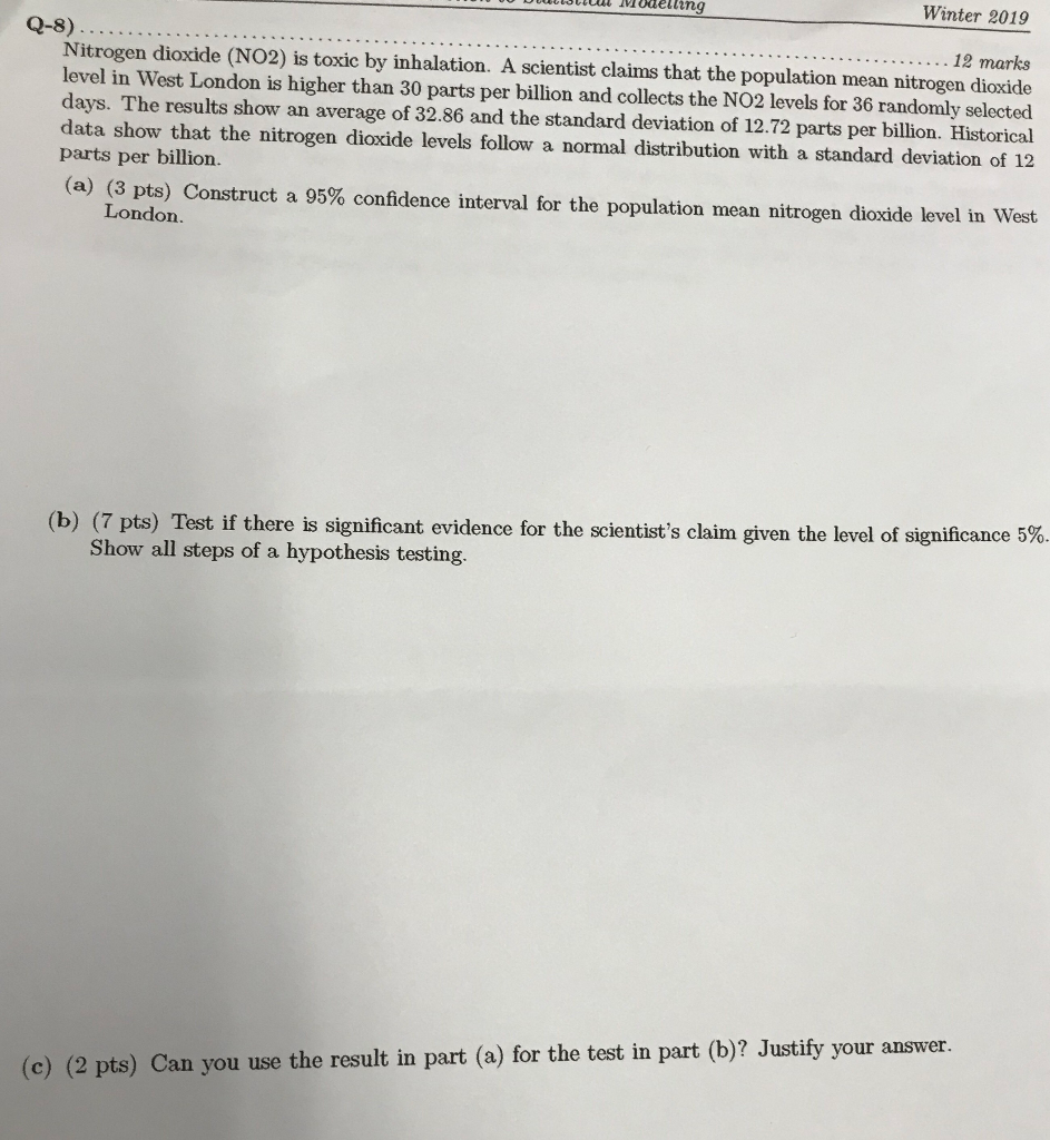 Solved Winter 2019 12 marks Nitrogen dioxide (NO2) is toxic | Chegg.com