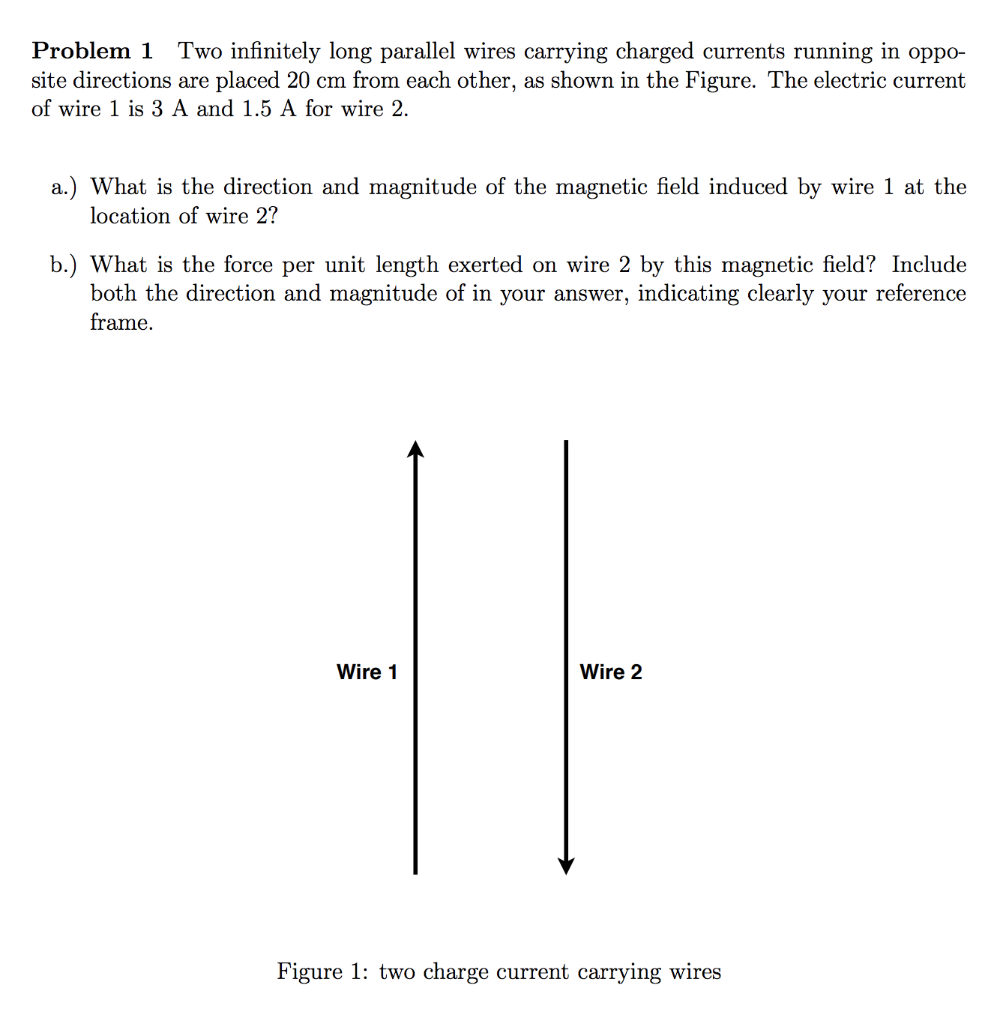 Solved Problem 1 Two infinitely long parallel wires carrying | Chegg.com