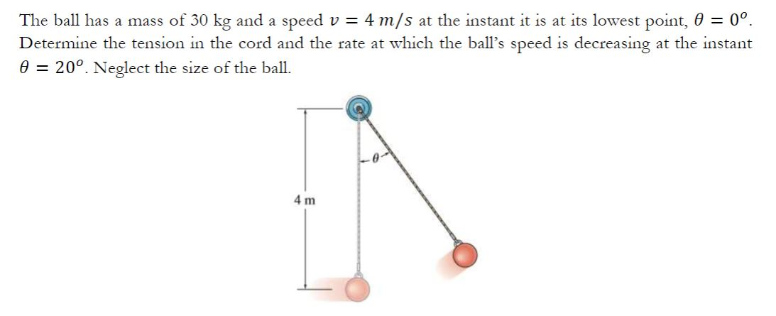 The ball has a mass of 30 kg and a speed v = 4 m/s at | Chegg.com