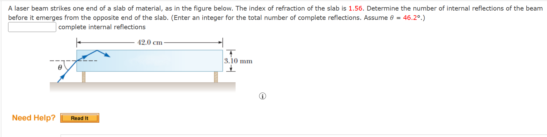 Solved A laser beam strikes one end of a slab of material, | Chegg.com
