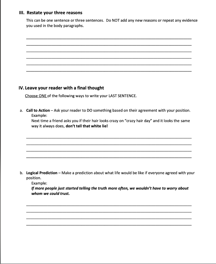 CONCLUSIONS WORKSHEET Your conclusion is an important | Chegg.com