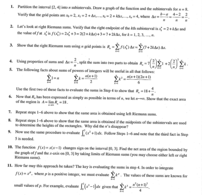 Solved I. Partition the interval 12, 4) into n subintervals. | Chegg.com