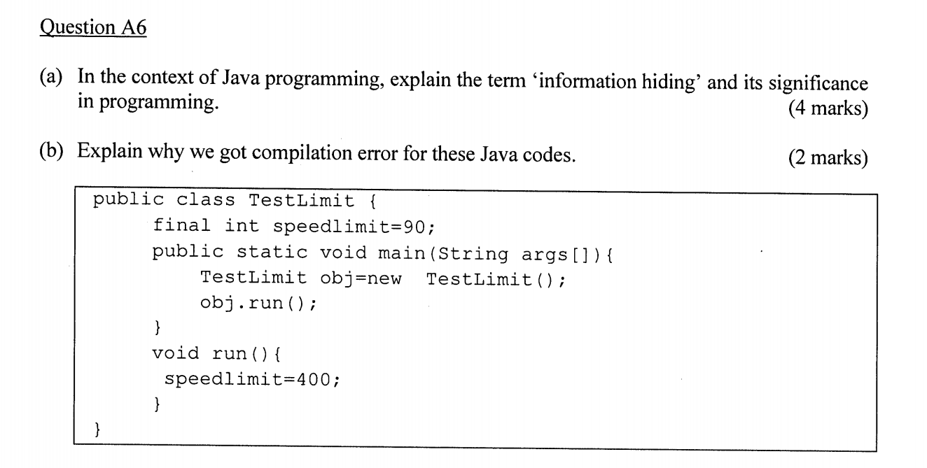 Solved Question A6 (a) In the context of Java programming, | Chegg.com