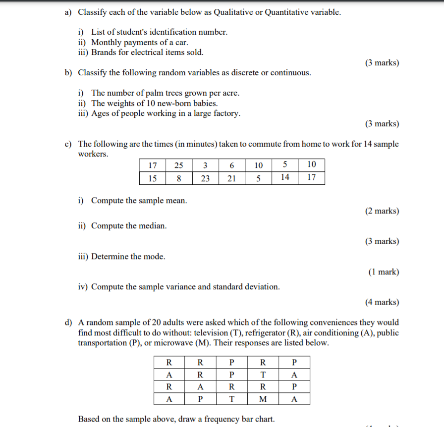 Solved a) Classify each of the variable below as Qualitative | Chegg.com