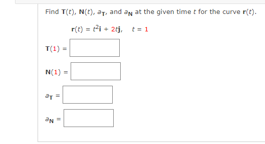 Solved Find T(t),N(t),aT, and aN at the given time t for the | Chegg.com
