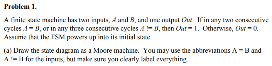 Solved Problem 1. A finite state machine has two inputs, A | Chegg.com