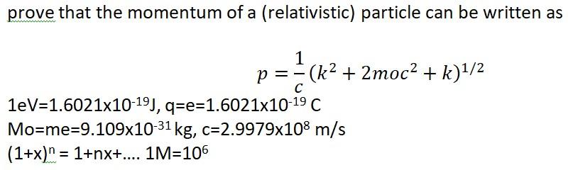 Solved prove that the momentum of a (relativistic) particle | Chegg.com
