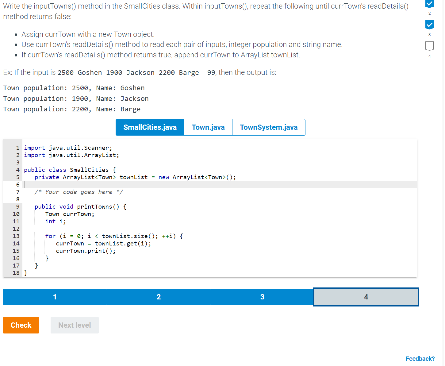 Solved Write the inputTowns() ﻿method in the SmallCities | Chegg.com