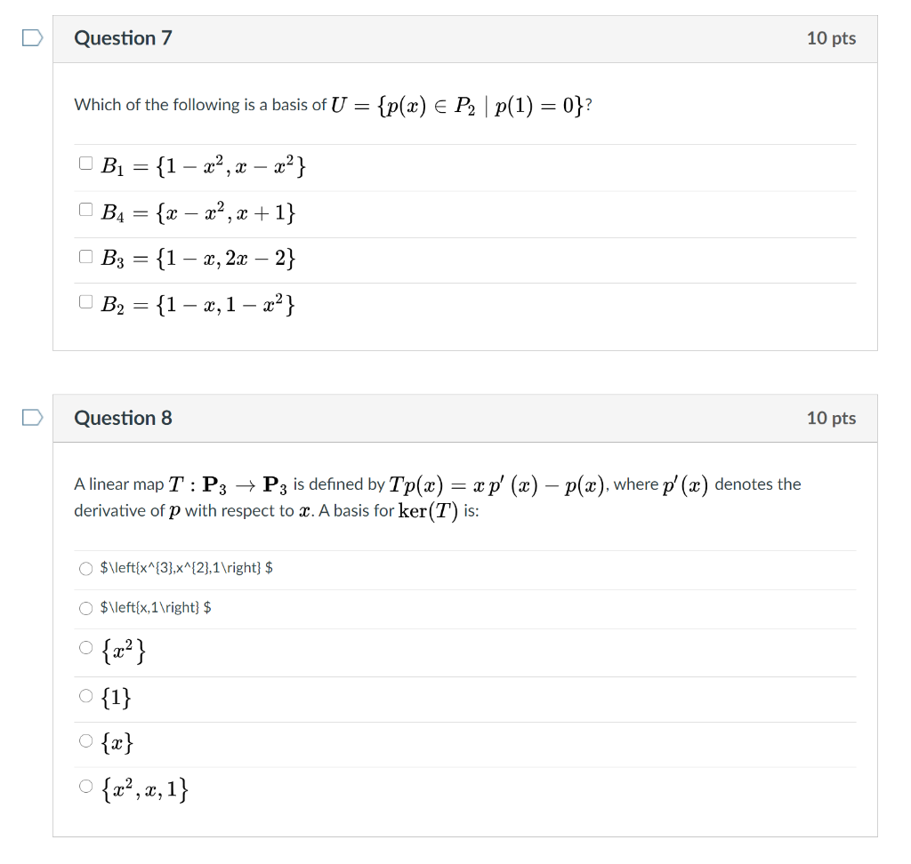 Solved Question 7 10 pts Which of the following is a basis | Chegg.com
