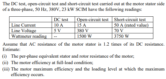 Solved The DC test, open-circuit test and short-circuit test | Chegg.com