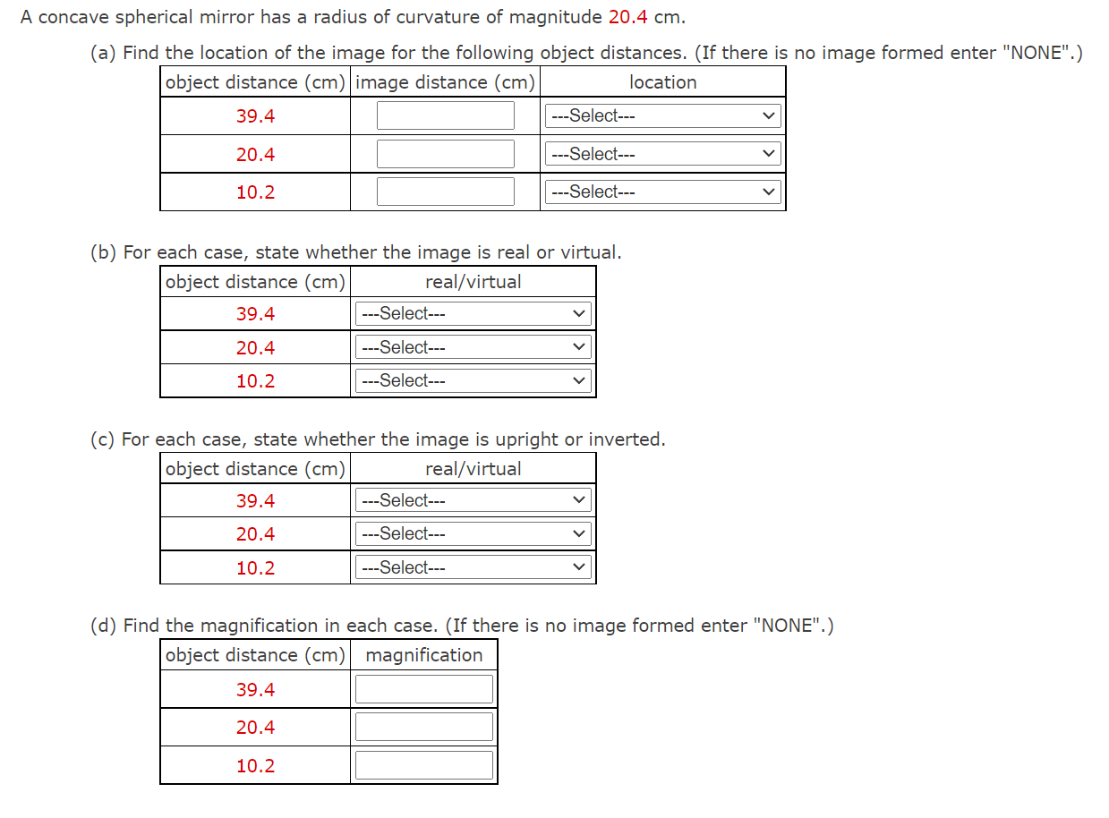 Solved A concave spherical mirror has a radius of curvature | Chegg.com
