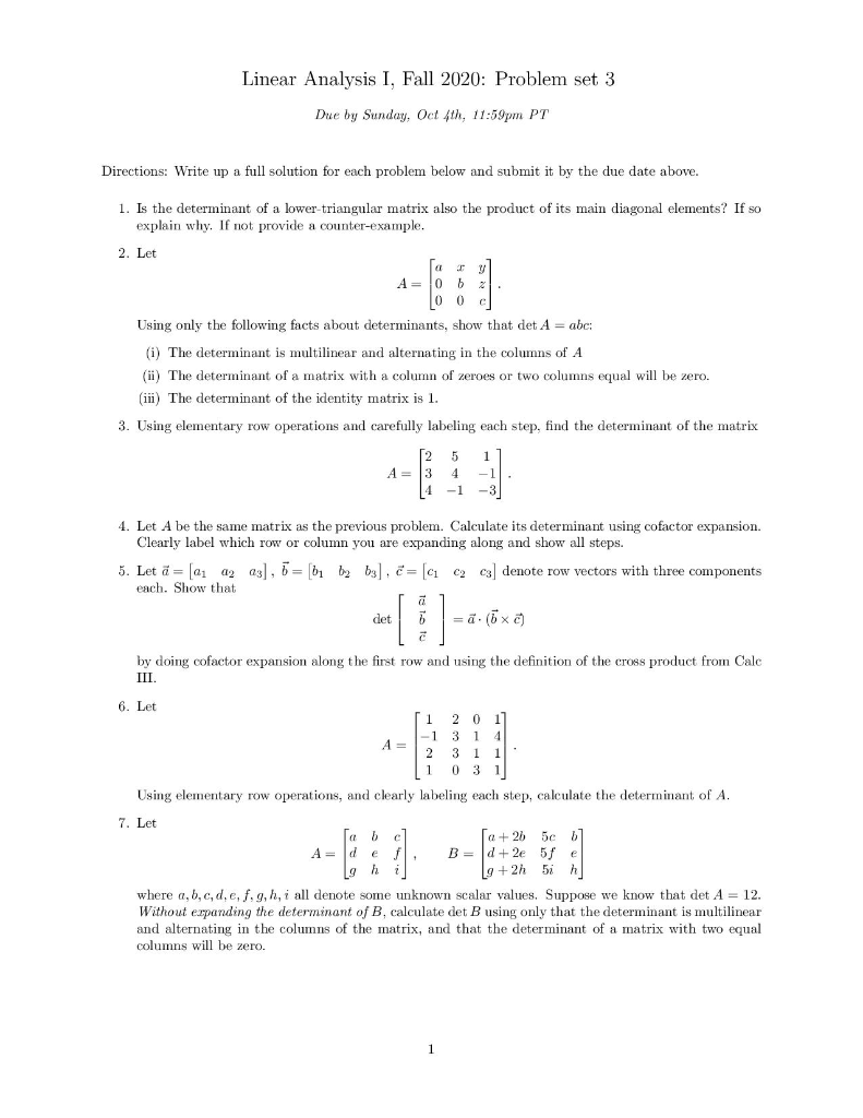Solved Linear Analysis I, Fall 2020: Problem set 3 Due by | Chegg.com